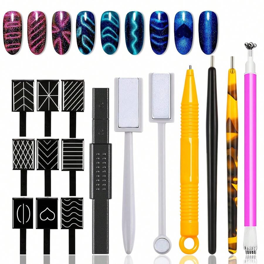 16 Pcs Nail Magnet Tool Set Magnet Plate Wand Board Magnetic Pen Stripe ...
