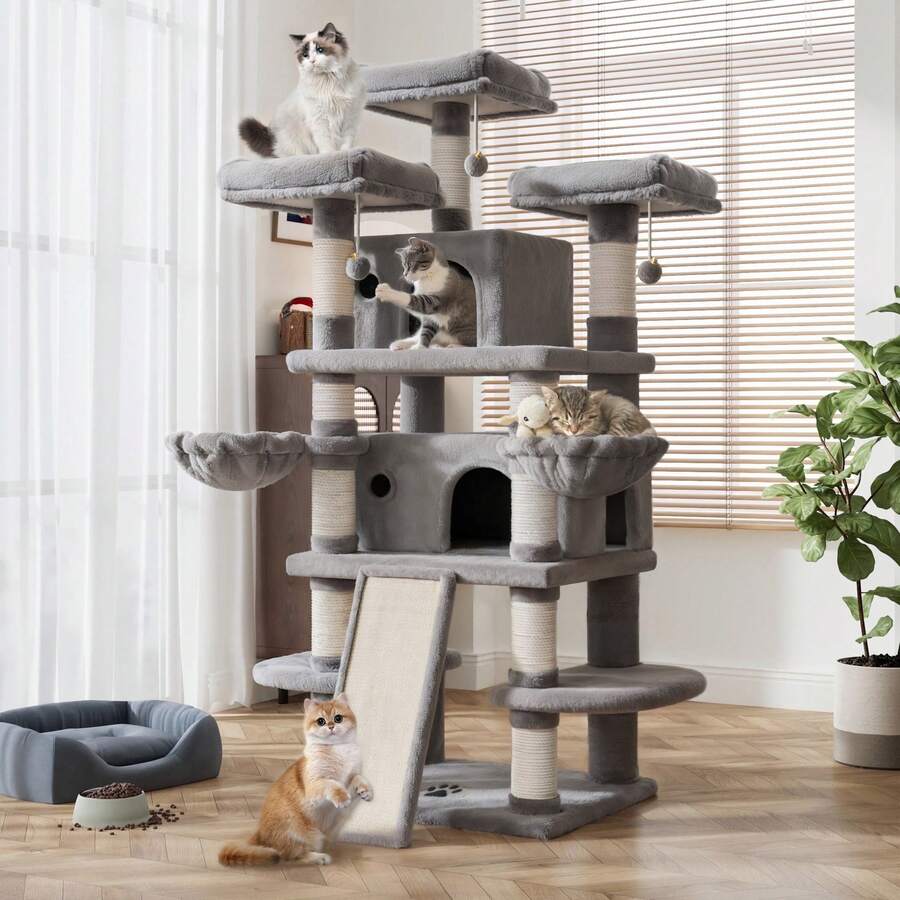 Amolife 68" X-Large Cat Tree And Tower For Indoor Cats, Condo House ...