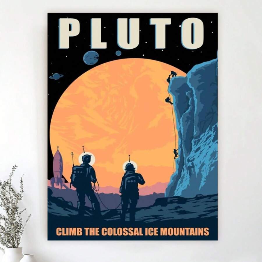 Framed Climbing In Pluto Poster Retro Wall Art Milky Way Galaxy Canvas ...