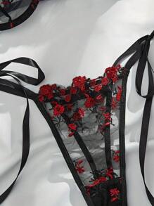 Women's Sexy Embroidered Floral See-Through Bra With Side Tied Thong Lingerie Set, Rave | SHEIN USA