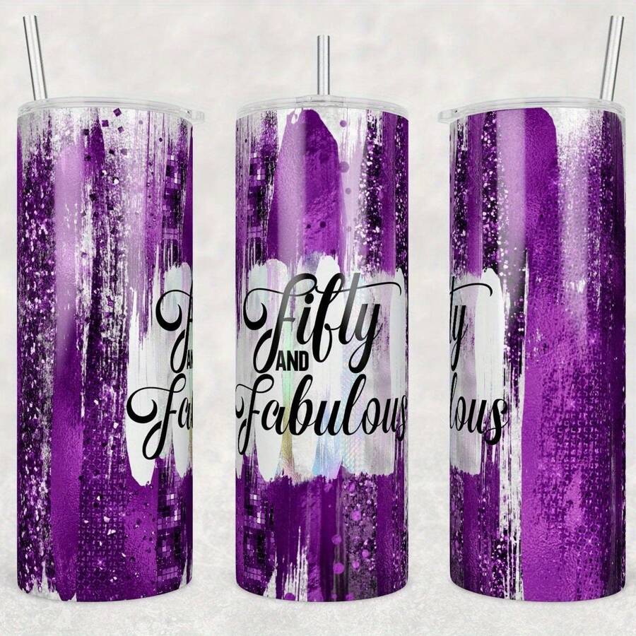 50Th Fifty And Fabulous Birthday Purple For Glitter Aesthetic Cute 20oz ...