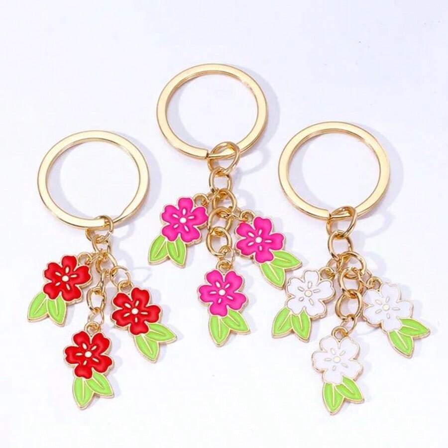 (Buy One Get One Free)Cute Floral Keychains: Red, Pink & White Blossoms ...