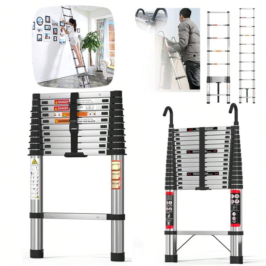 Vandise 2.6m-5m Portable Retractable Attic Ladder Steel Extension Loft ...