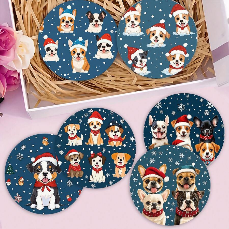 1set/4pcs/6pcs/300pcs Christmas Puppy Pattern Diatom Mud Coasters ...