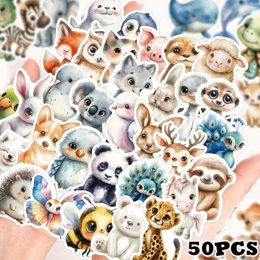 50pcs YWWBLD Watercolor Animal Stickers - Cute Lion, Giraffe, Zebra ...