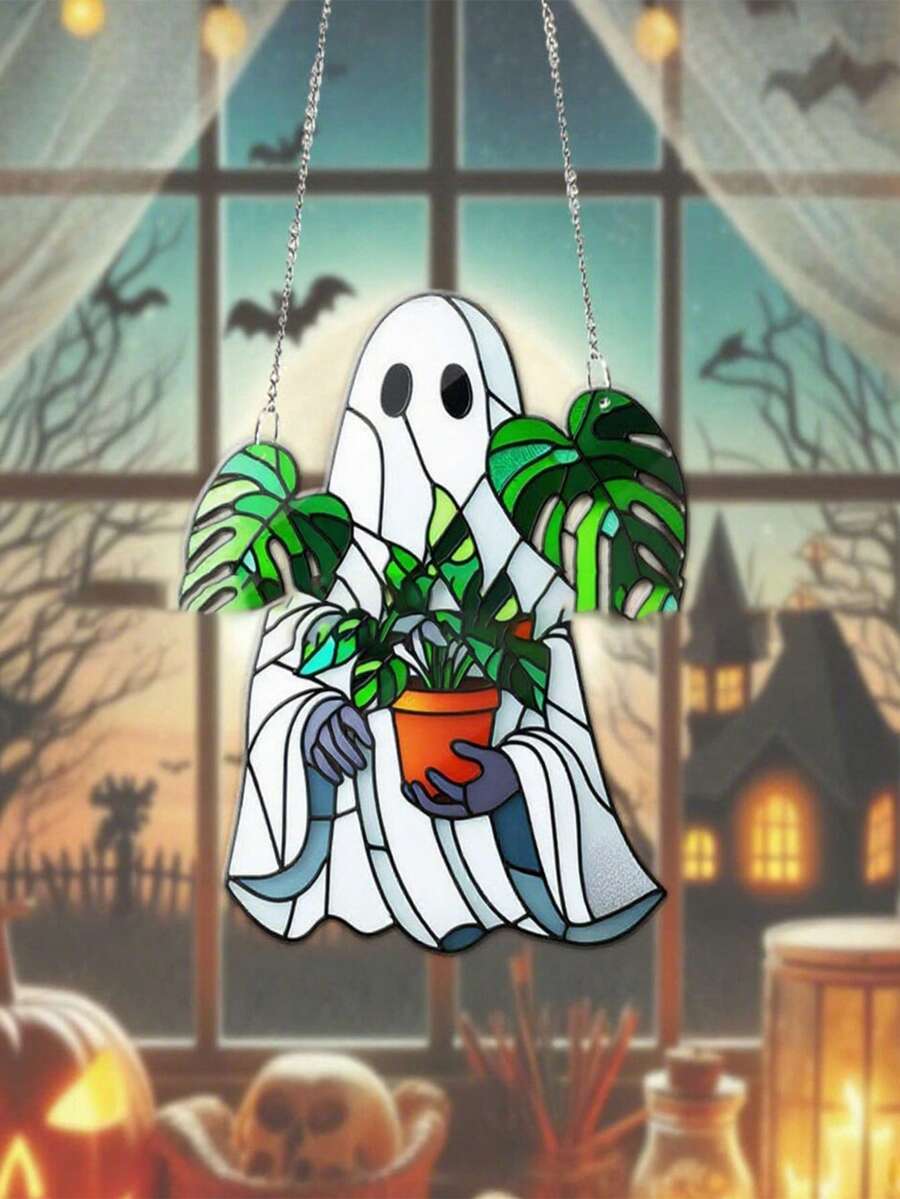 1pc Ghost Catcher - Colorful Acrylic Window Decor, Cute Ghost & Plant ...