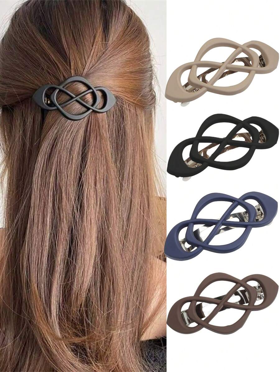 4pcs Matte Solid Color Half Bun Low Ponytail Elegant Hollow Out Retro ...