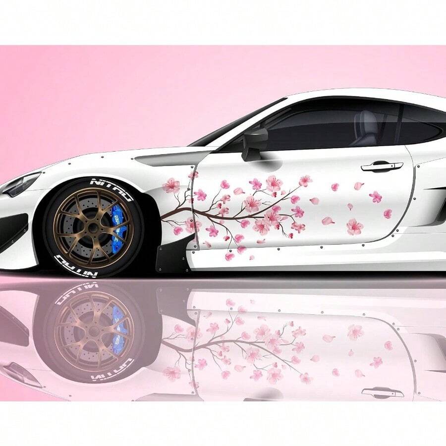 2PCS Sakura Cherry Blossom Car Livery Japanese Theme Side Car Vinyl ...