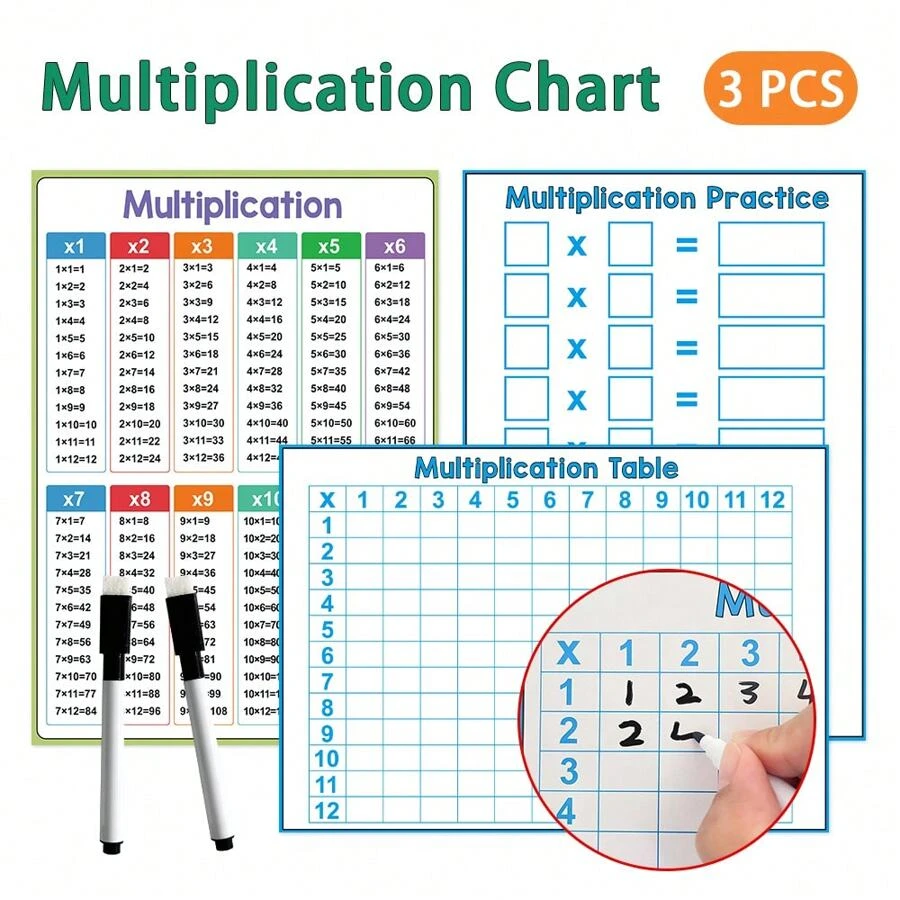 Lachilly Educational Multiplication Table Set For Kids - 3 PCS Reusable ...