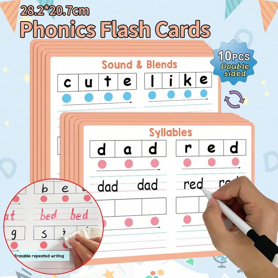 Lachilly Phonics Flash Cards For Kids - Montessori Reading Tools - Dry ...