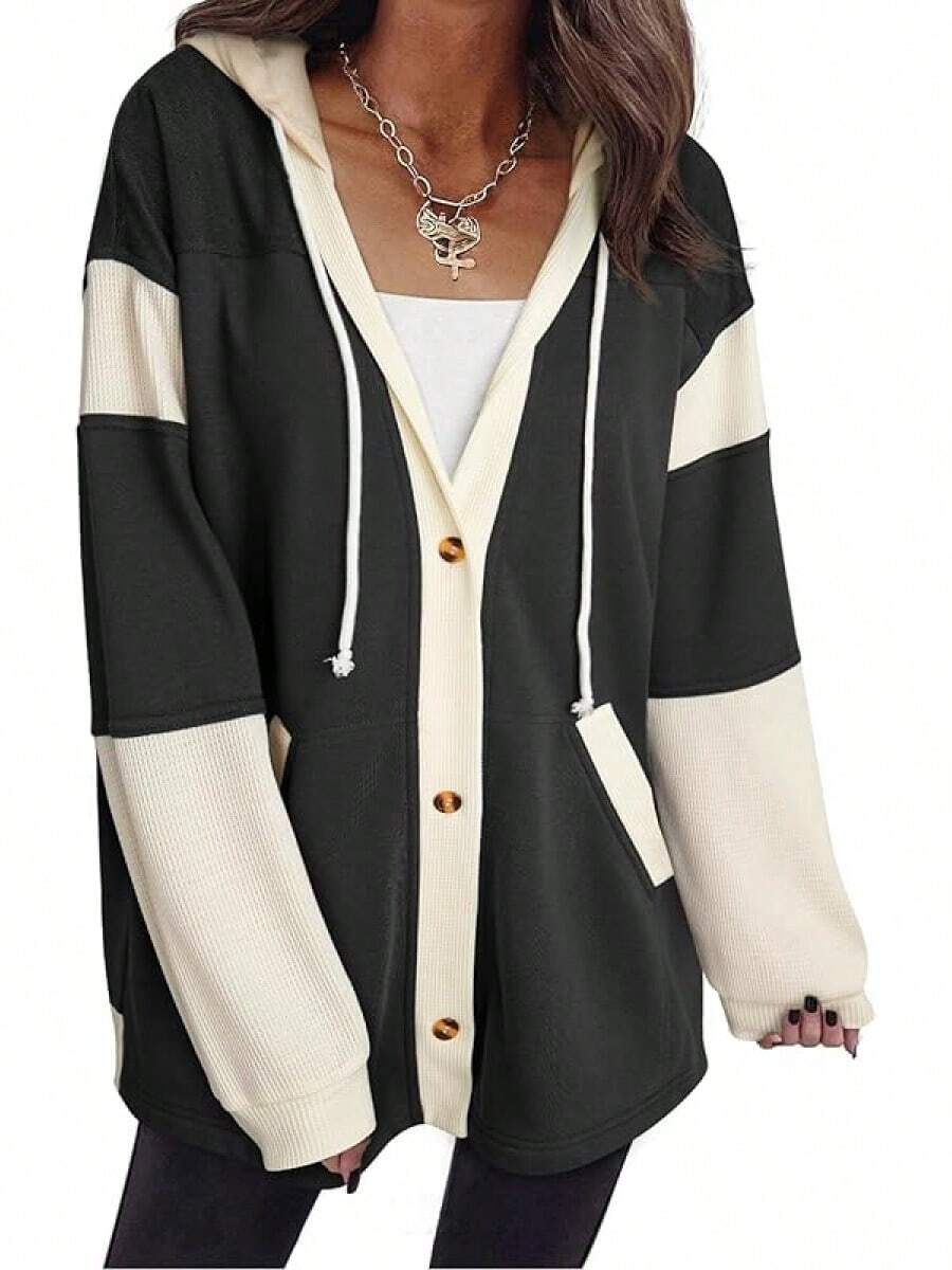 Women's Oversized Sweatshirt Casual Long Sleeve Button Hoodie Women's ...