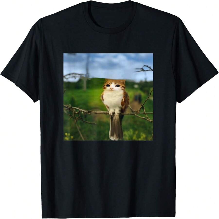 Funny Cat Bird Meme Brainrot Gen Z Bird Cat Meme T-Shirt | SHEIN