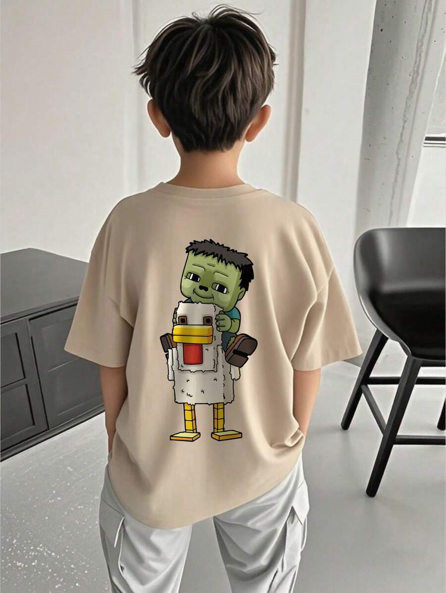 Boys & Teens Students Casual Printed Round Neck Short Sleeve T-Shirt ...