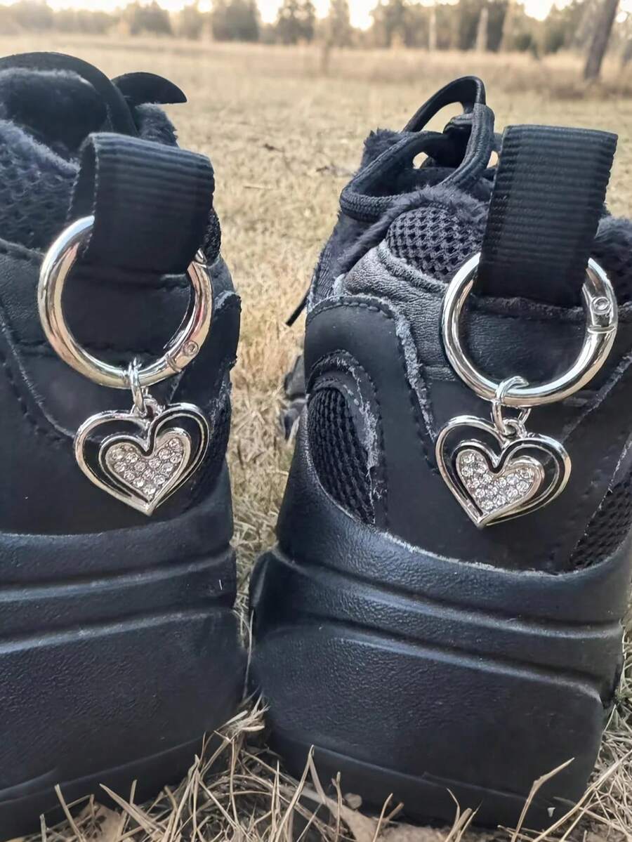 2pcs Cute Rhinestone Love Shoe Pendants, Hanging Decor Metal Punk Shoe ...