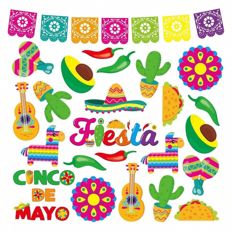 Mexican Fiesta Bulletin Board Decoration Cinco De Mayo Cutouts Fiesta ...