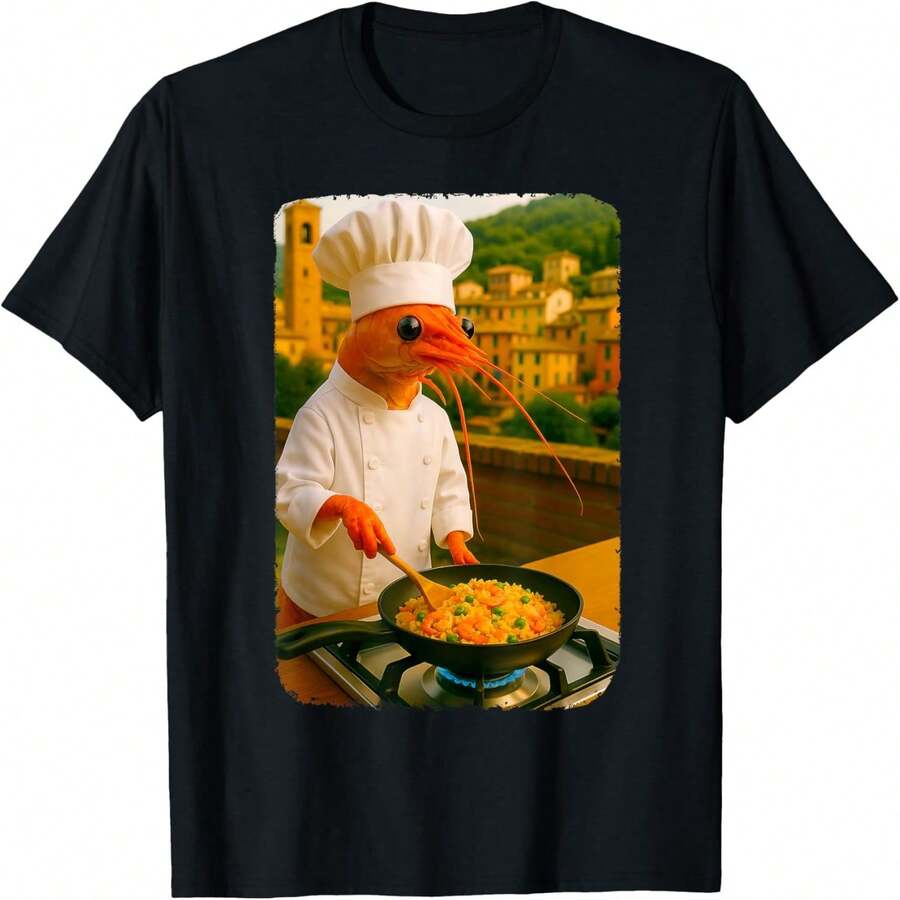 Funny Shrimp Chef Cooking Shrimp Fried Rice Meme Brainrot T-Shirt | SHEIN