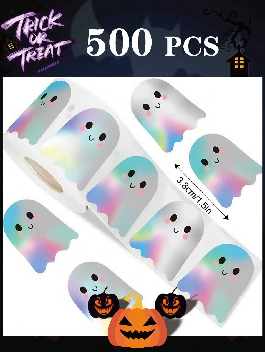 500 Sheets Holographic Halloween Ghost Stickers, Laser Cute Boo Ghost ...