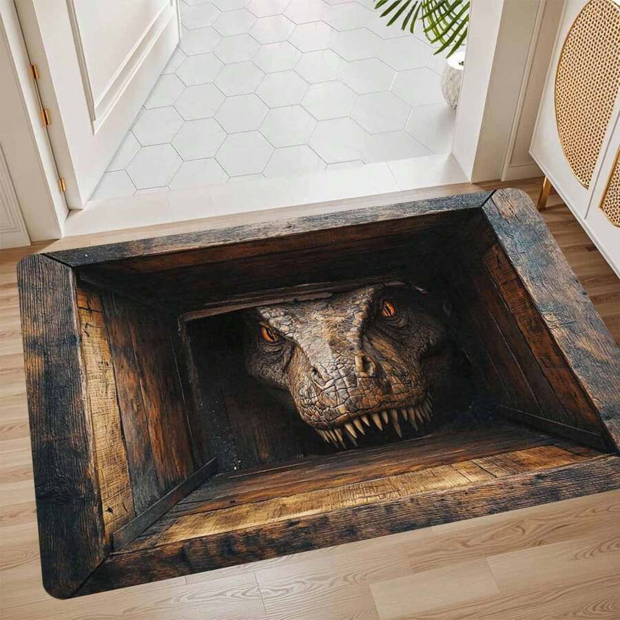 Optical Illusion Doormat - 2D Dinosaurs In Caves Funny Door Mat ...