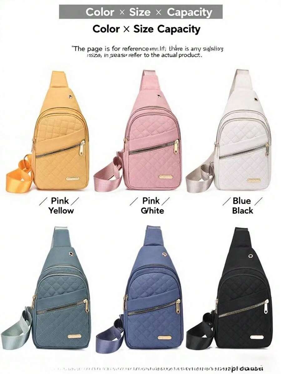 2026 Solid Color Quilted Waist Bag - Casual Large Capacity Zipper Chest ...