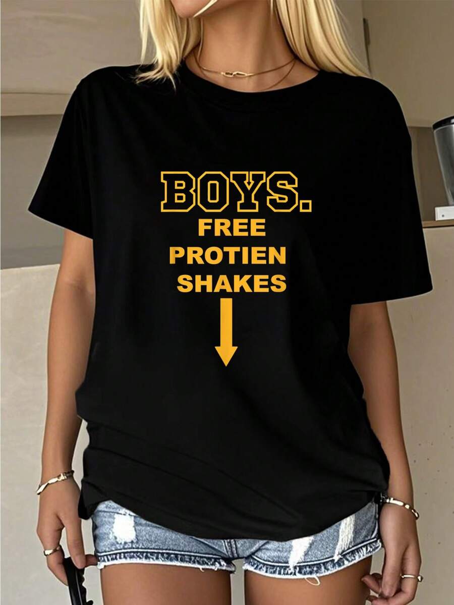 Boys Protein Shakes Humorous Gym-Shirt Graphic Tees Women Crop Tops ...