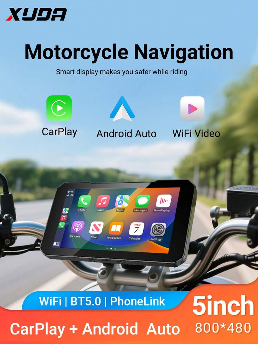 XUDA צג אופנוע חדש בגודל 5 אינץ' של XUDA 2025 עם Carplay, GPS, Carplay ...
