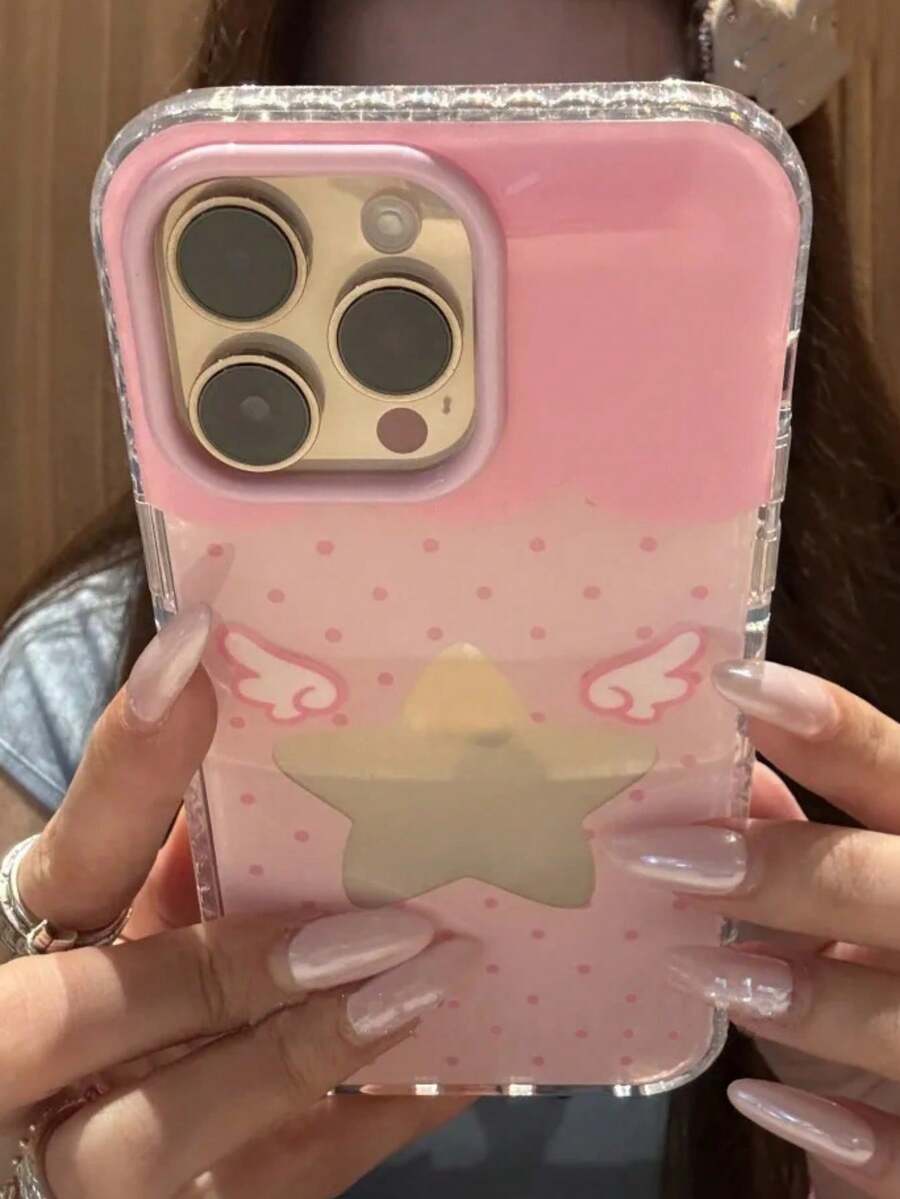 Y2k Korea Cute Pink Dot Wing Clear Stars Phone Case Compatible With ...