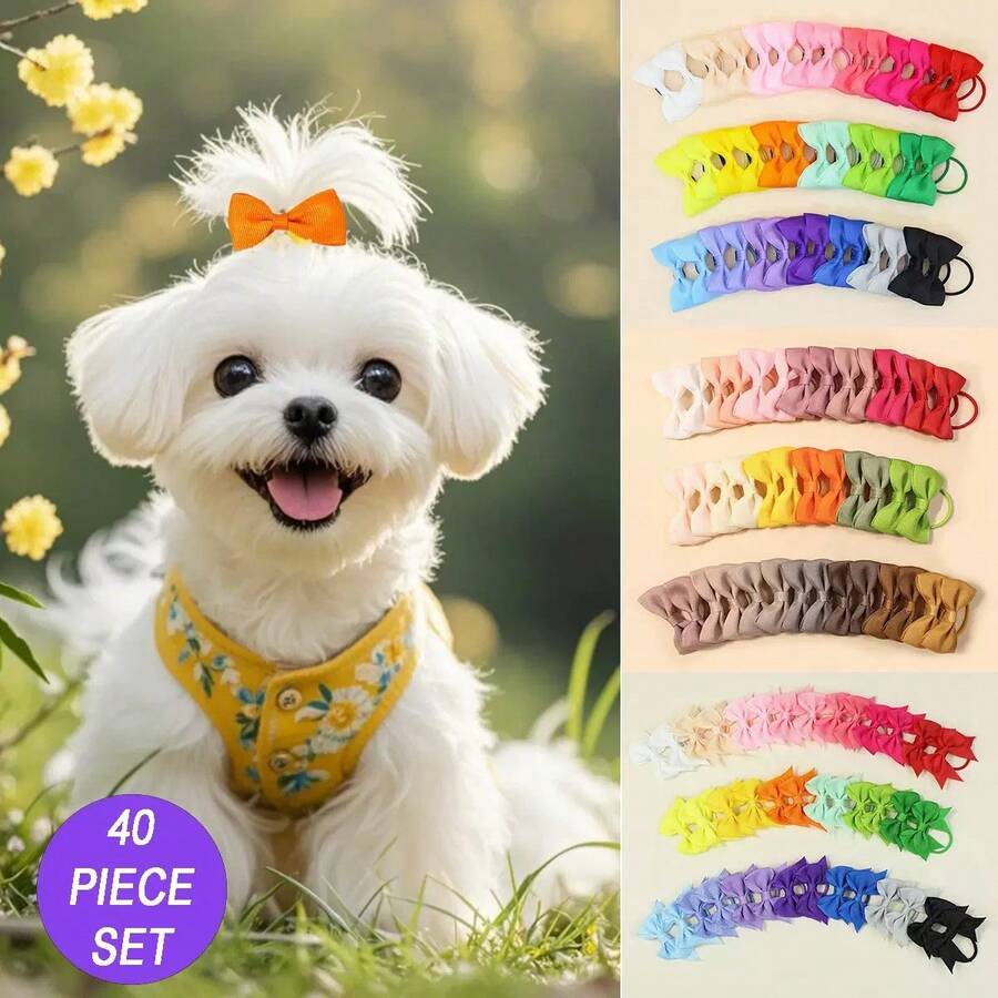 40pcs Pet Grooming Elastic Hairbands,Bows With Rubber Bands,Dog Bows ...