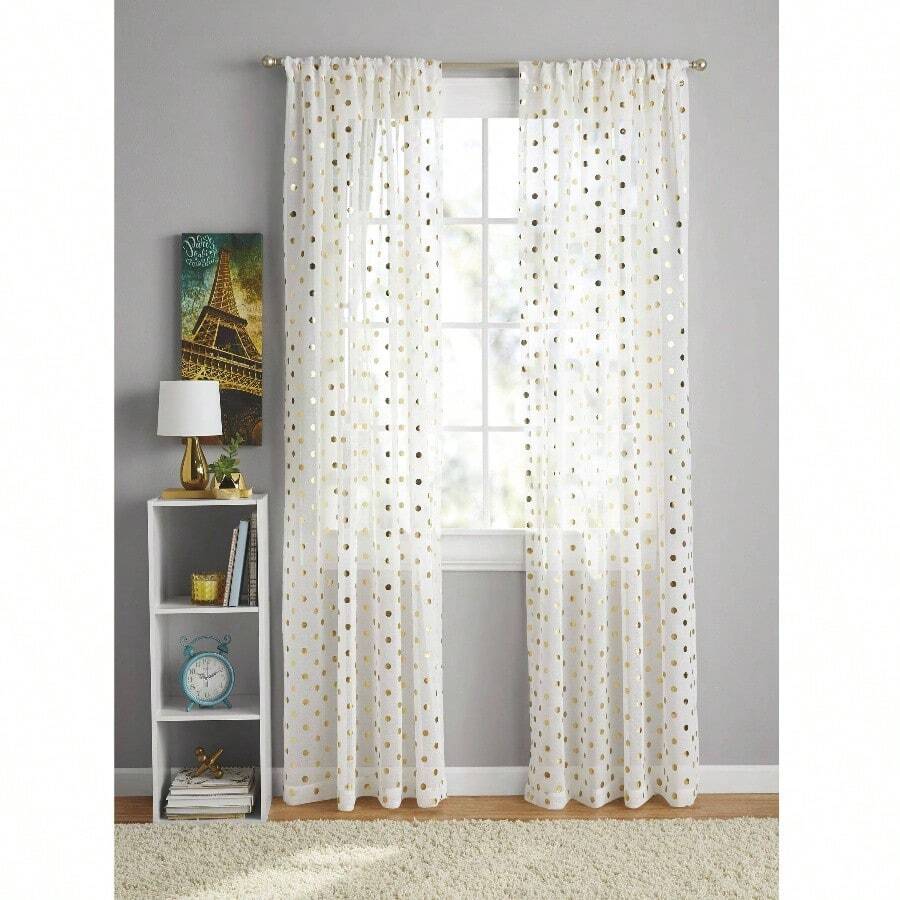 Gold Metallic Dot Single Curtain Panel, 50" Wx 84"L | SHEIN USA