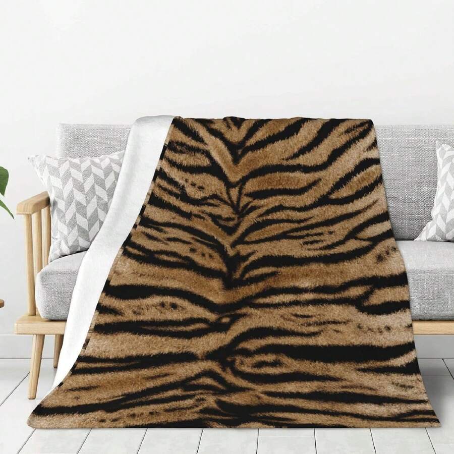Tiger Print Throw Blankets All Season Ultra Soft Warm Fleece Blanket ...