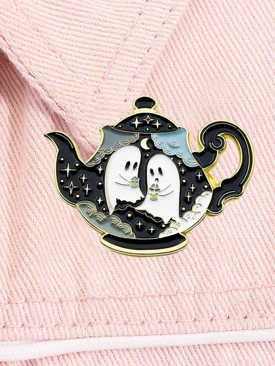 1PC Ghost Teapot Brooch Enamel Pins Magic Tea Snacks Series Pins ...