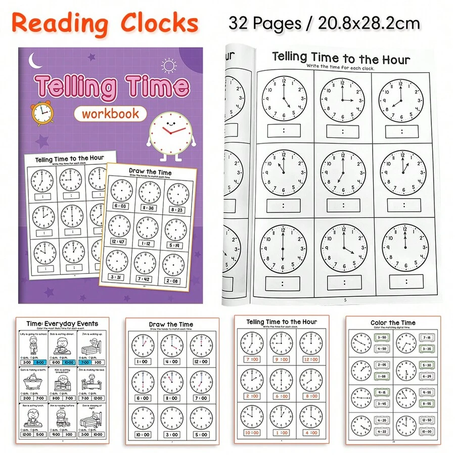 Cuaderno de trabajo para aprender a decir la hora: edades de 3 a 12 ...