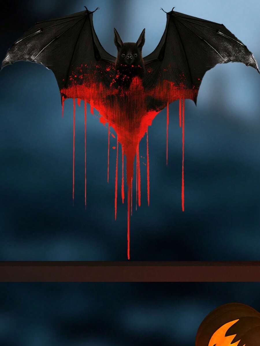 1pc Creepy Bloody Bat Window Cling Decal, Dark Horror Style Dripping ...