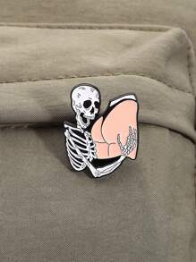 1x Funny Bones-badge - Skelet houdt zijn kont vast - Zwarte humor-speld ...