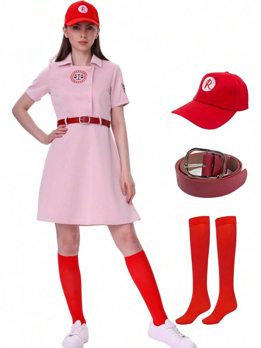 Halloween Costumes Women's Baseball League Costume Dottie Costume Pink ...