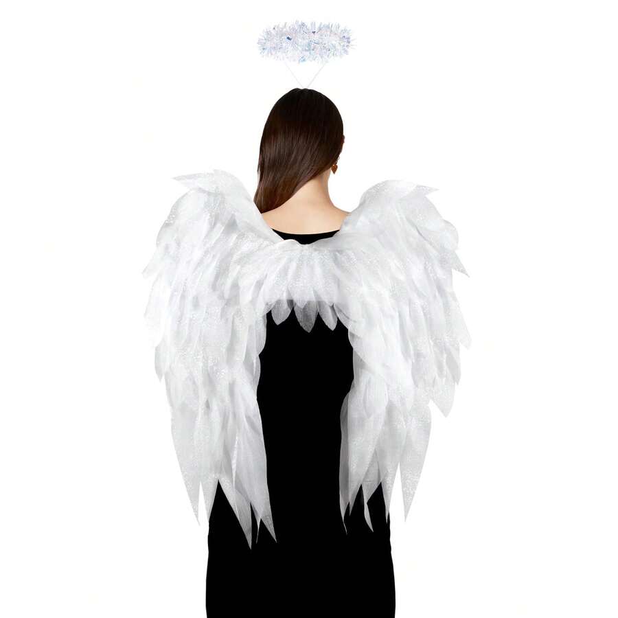 Angel Wings And Halo Adult Feather Angel Wings Costume For Women Girls ...