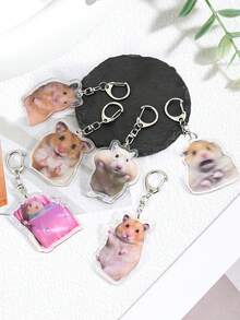 1PC Creative Meme Keychains Acrylic Expression Pack Funny Cute Hamster ...