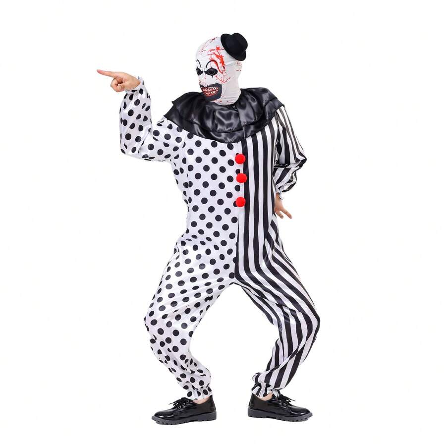 Spotted Clown Costume Jumpsuit Black And White Halloween Costume ...