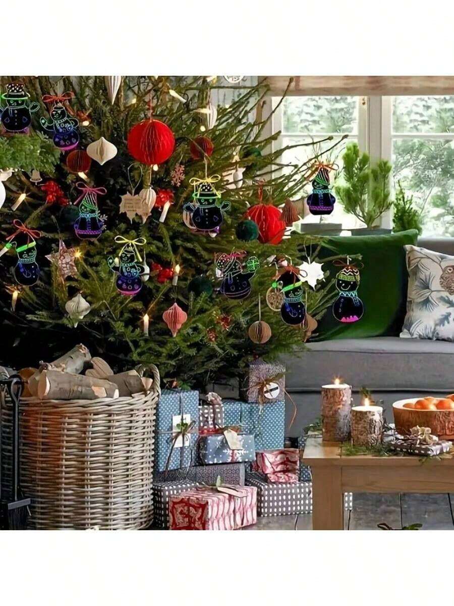 12pcs Christmas Snowman & Tree Scratch Art Paper DIY Bookmarks ...