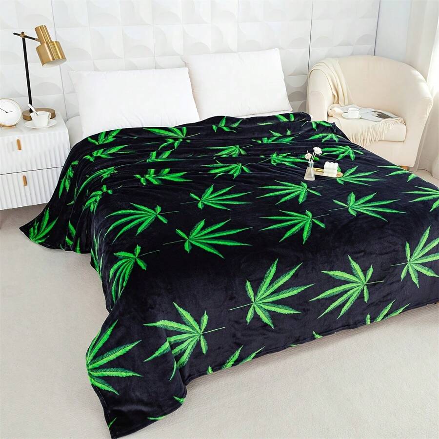 Green Leaf Bed Blanket 1 Piece Spring Summer Room Decoration Bedroom ...