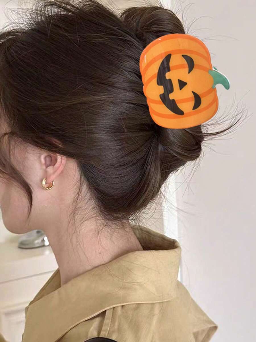 1pc Creative & Funny Halloween Pumpkin Head Cute Personalized Hair Claw ...
