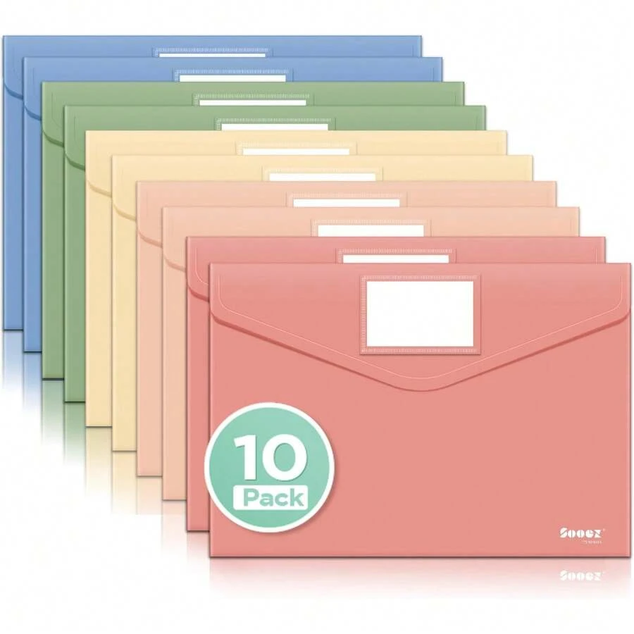 Sooez 10Pack Plastic Envelopes, Plastic File Folder, Folders Documents ...