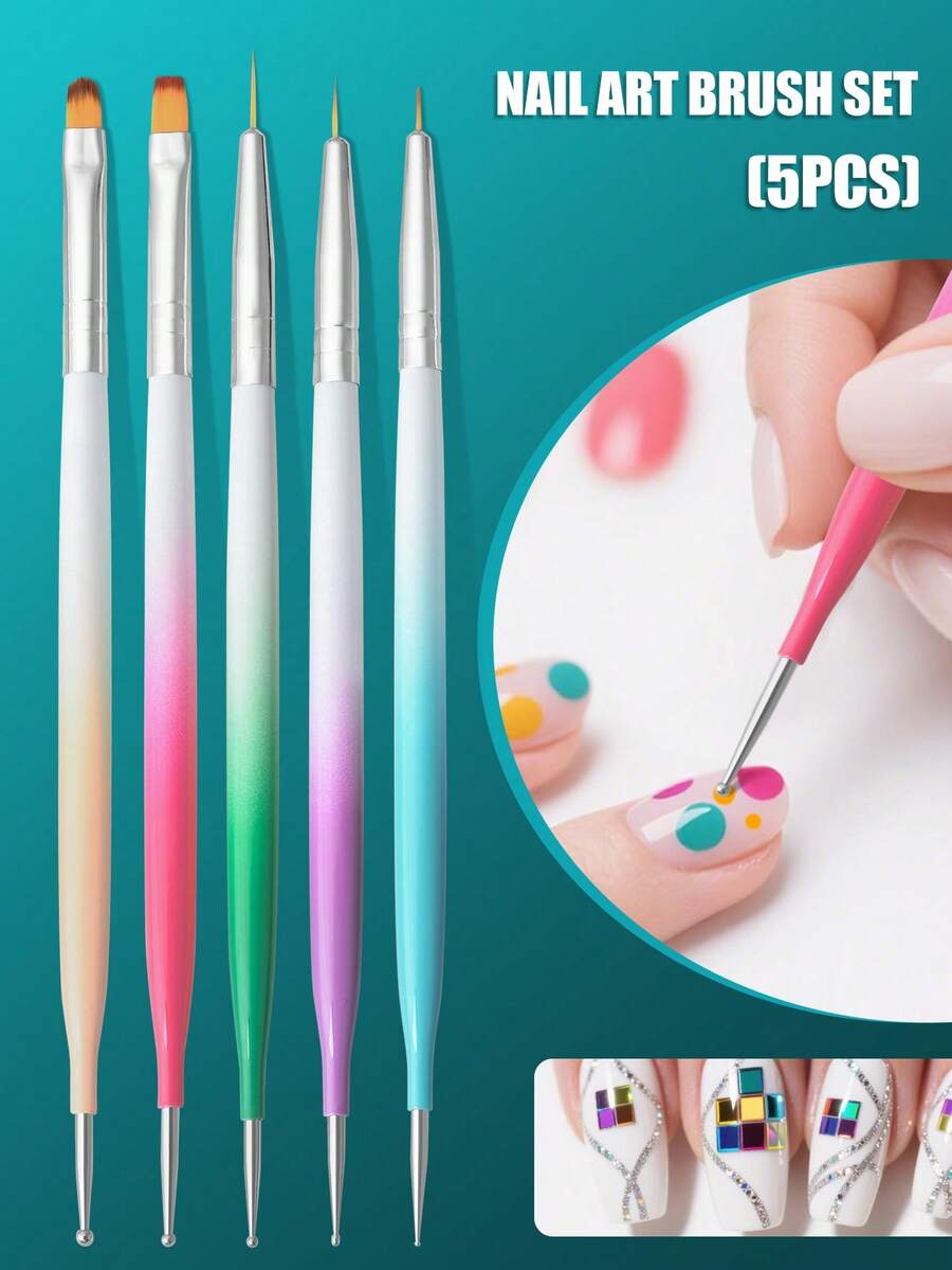 5pcs Double-Ended Nail Art Pens Set, Nail Art Round Head Pens, Nail ...
