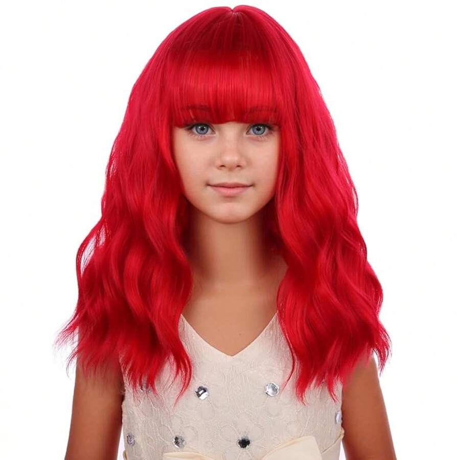 Pink Wig Kids With Bangs Girls Short Curly Wavy Wig Child Light Pink ...