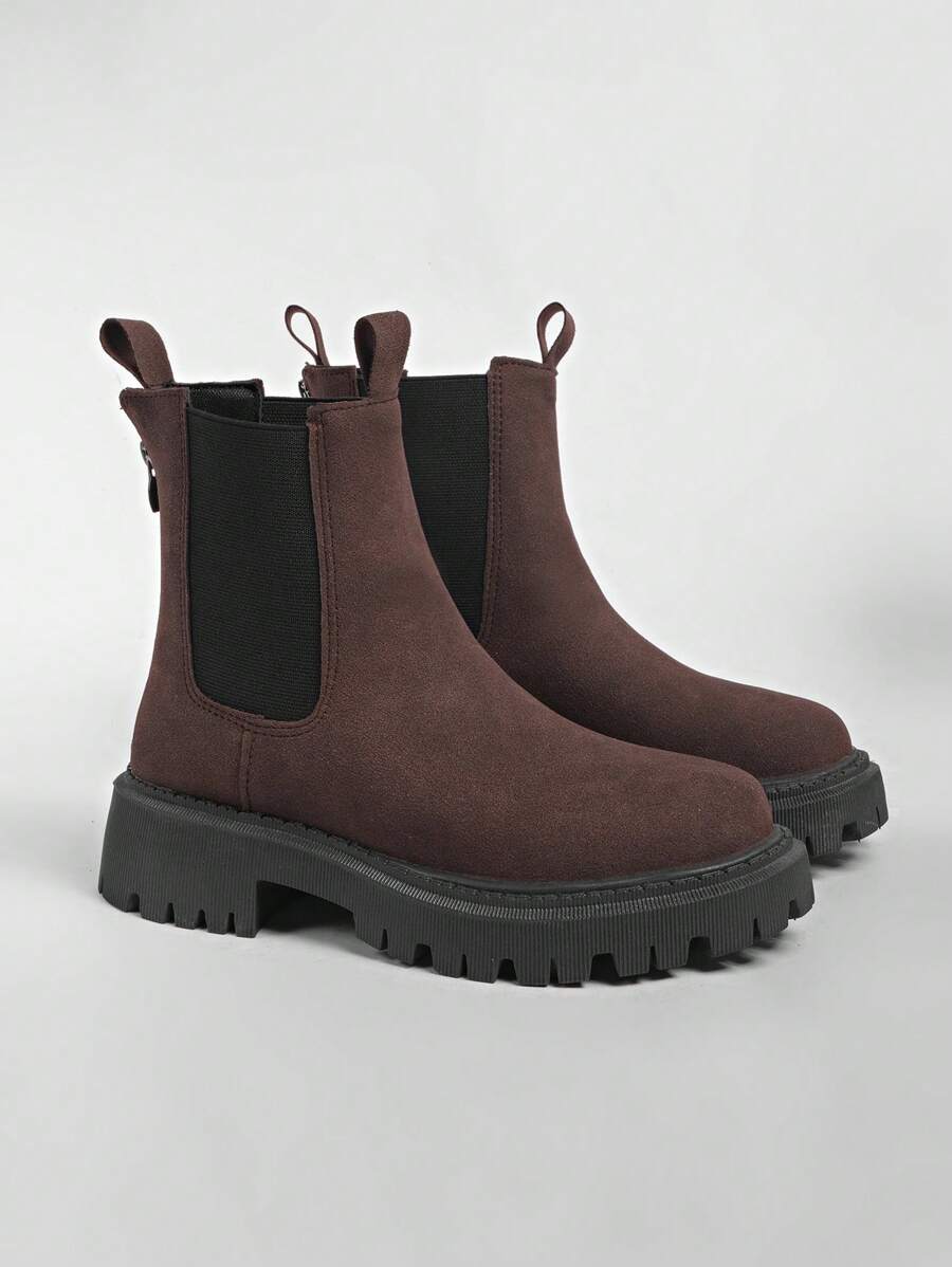 Damen Chelsea Boots mit dicker Sohle, bequeme High-Top Modestiefel zum ...