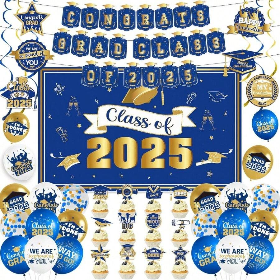 Blue And Gold Graduation Decorations 2025 Grad Party Decorations 2025 ...