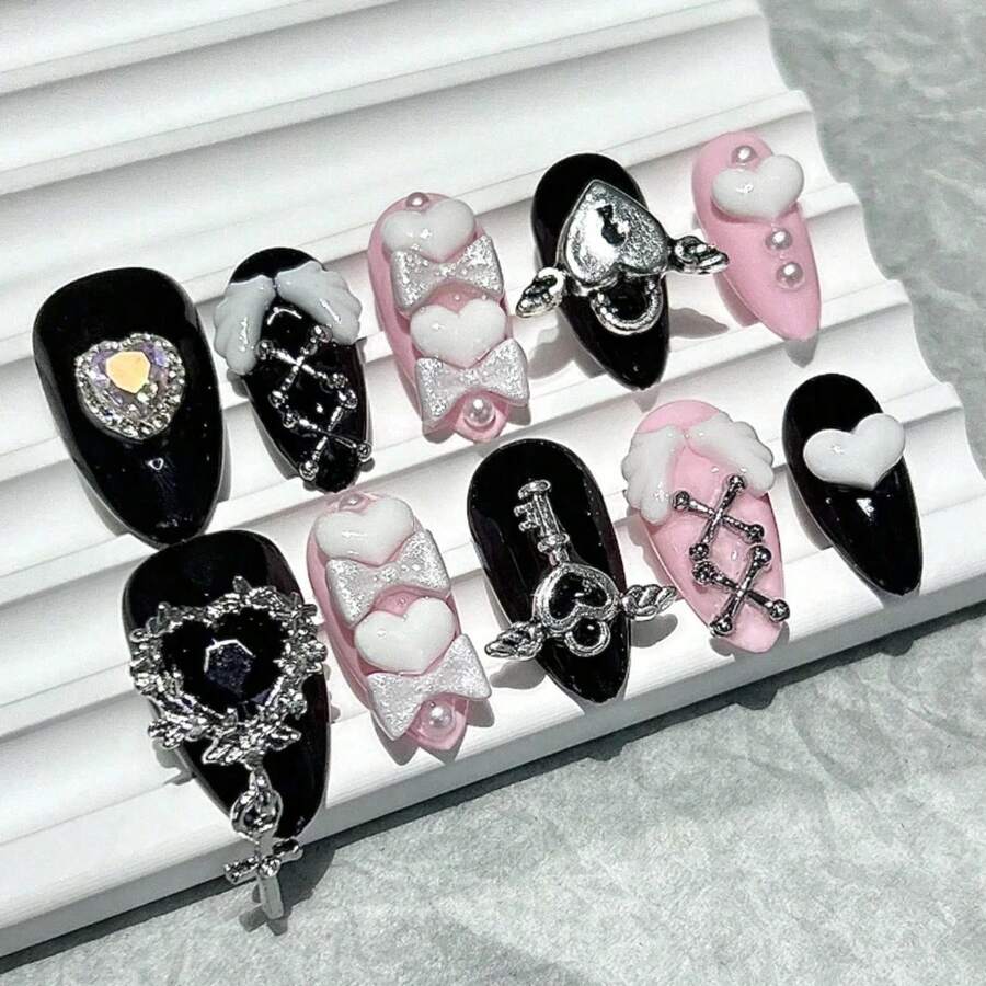 10 piezas de uñas postizas hechas a mano con estilo Y2k y Spice Girl ...