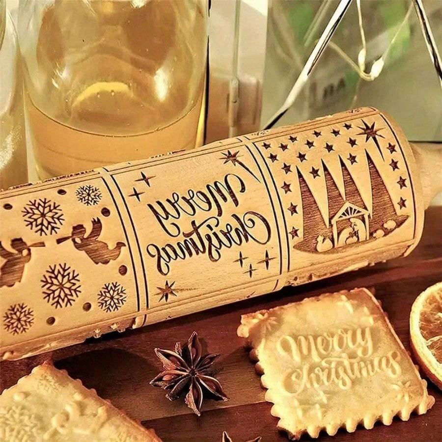 Christmas Wooden Bump Roller - 3D Engraved Nativity Scene Cookie Cutter ...