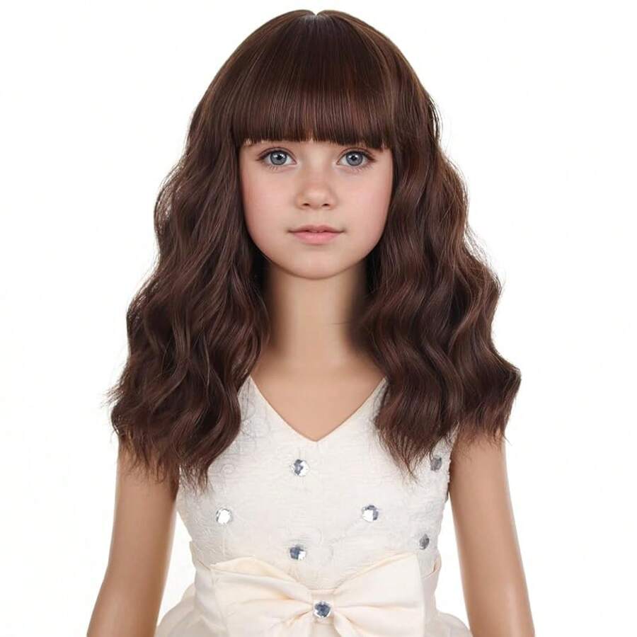 Pink Wig Kids With Bangs Girls Short Curly Wavy Wig Child Light Pink ...