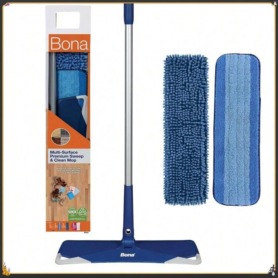 Floor Mop Starter Kit - 2-In-1 Wet + Dry Floor Sweeping + Mopping - 1 ...