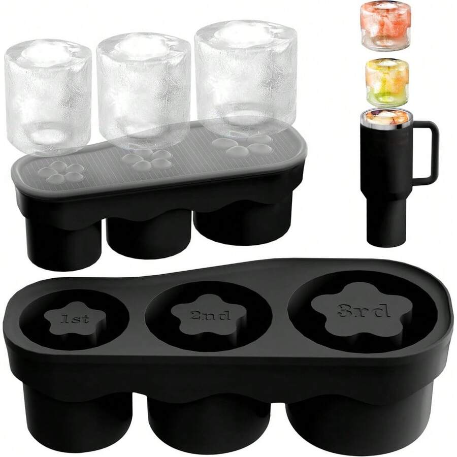 ‌3-Size Silicone Ice Cube Tray For 20-40oz Tumblers - Cylinder Ice Mold With Lid For Freezer ...